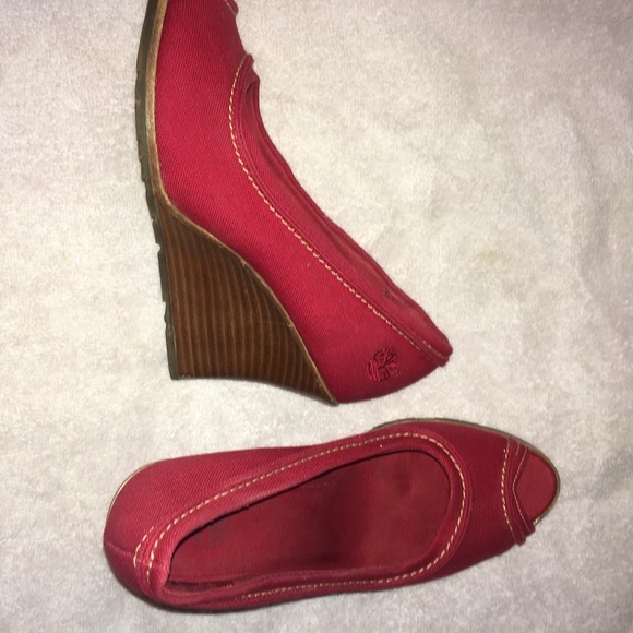 Timberland | Shoes | Sexy Red Peeptoe Timberland Wedges | Poshmark